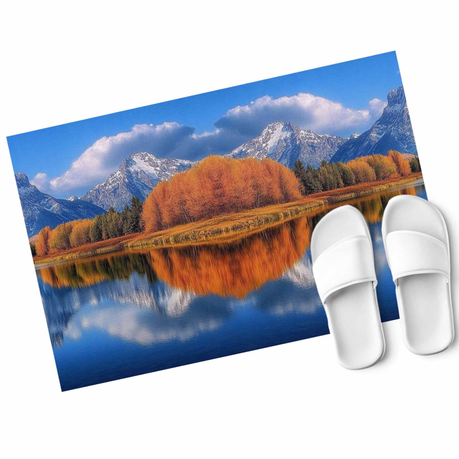 Landscape Sky Door Mat Modern Forest Lake Maple Snow Mountain Non Slip ...