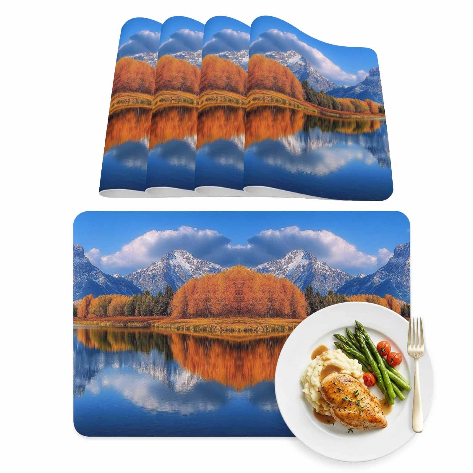 Landscape Sky Leather Placemats Set of 4, 12x18 Inch, Modern Forest ...