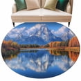 Landscape Sky Round Area Rug 5ft Modern Forest Lake Maple Snow Mountain ...