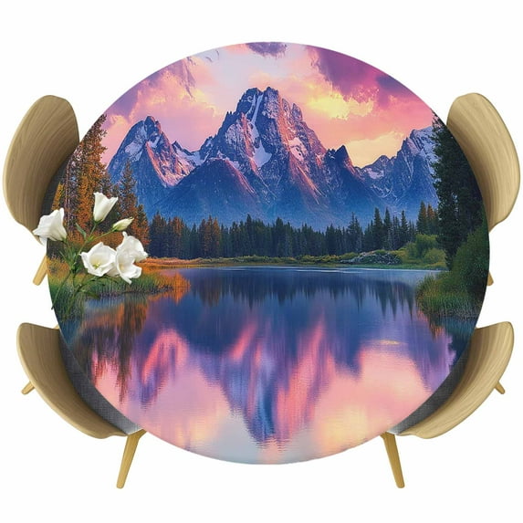 Landscape Sky Round Fitted Tablecloth with Elastic Edge, Modern Forest ...