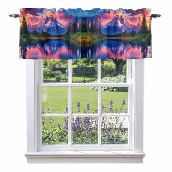 Landscape Sky Valances for Windows, Modern Snow Mountain Lake Forest ...