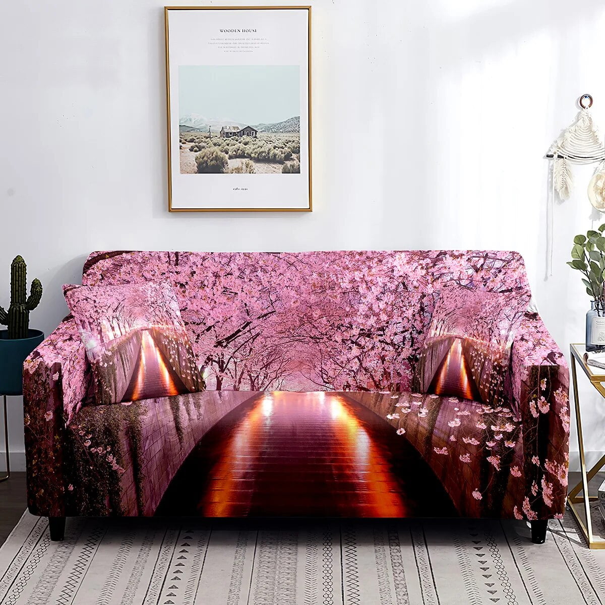 Landscape Sofa Cover Mount Fuji Cherry Blossom Nature Scenery Stretch ...
