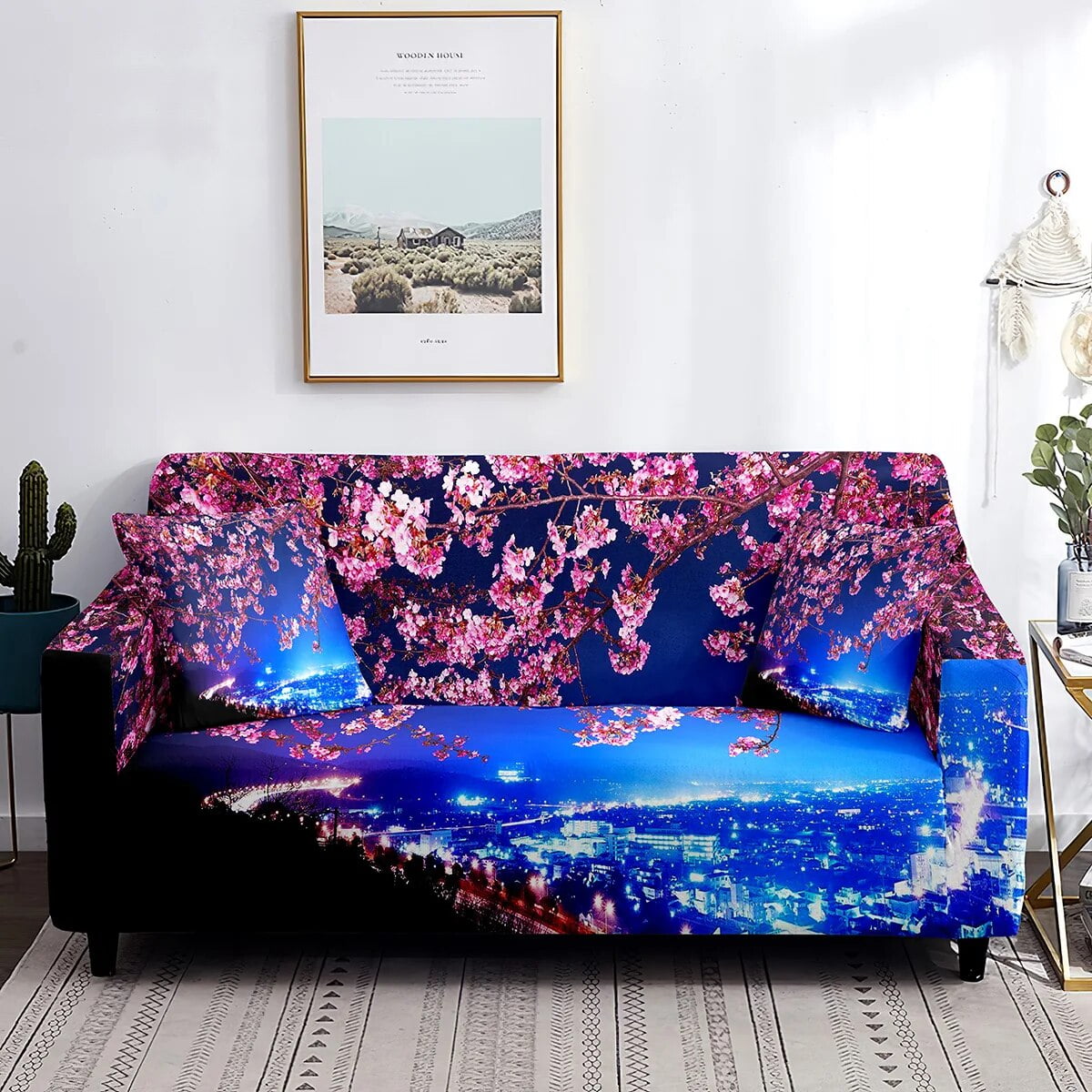 Landscape Sofa Cover Mount Fuji Cherry Blossom Nature Scenery Stretch ...