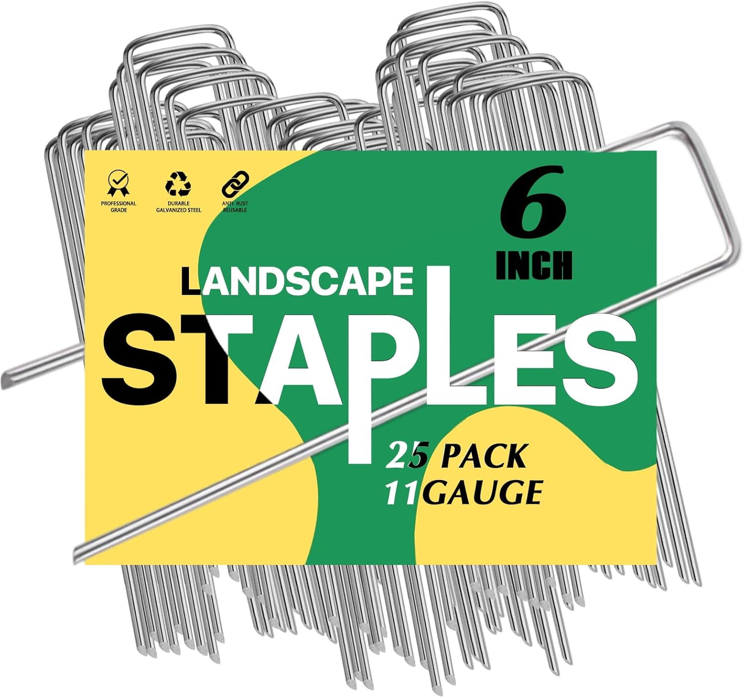 Landscape Staples 6 Inch 25 Pack 11 Gauge Heavy Duty Galvanized Garden ...