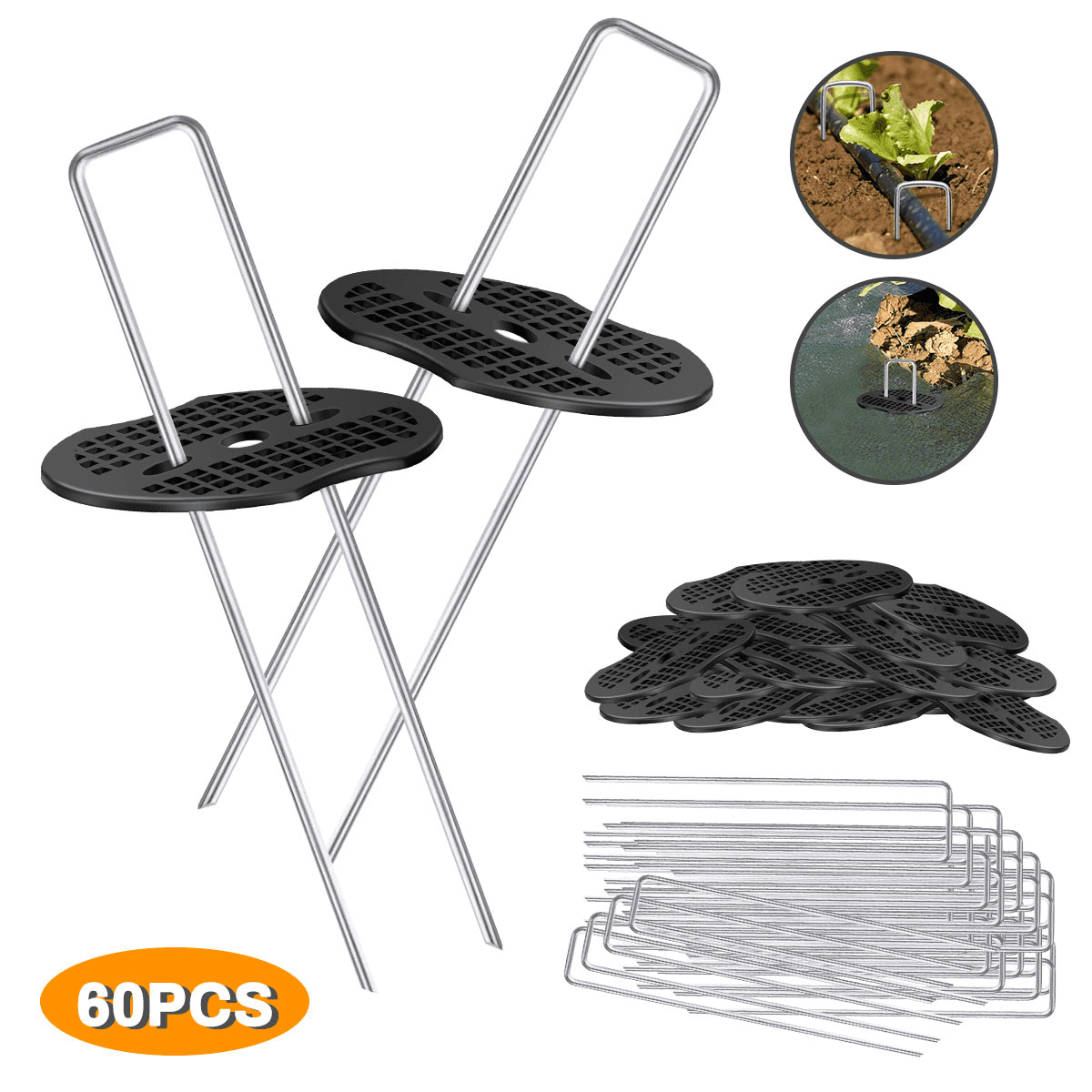 Garden Metal Lawn Staples 6 Inch, 60 Pack Heavy Duty U-Shaped Steel ...