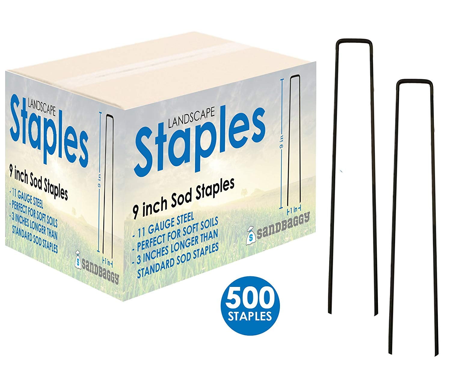 Sandbaggy 9-Inch Long Landscape Staples for Garden, Lawn, Fence (500 ...