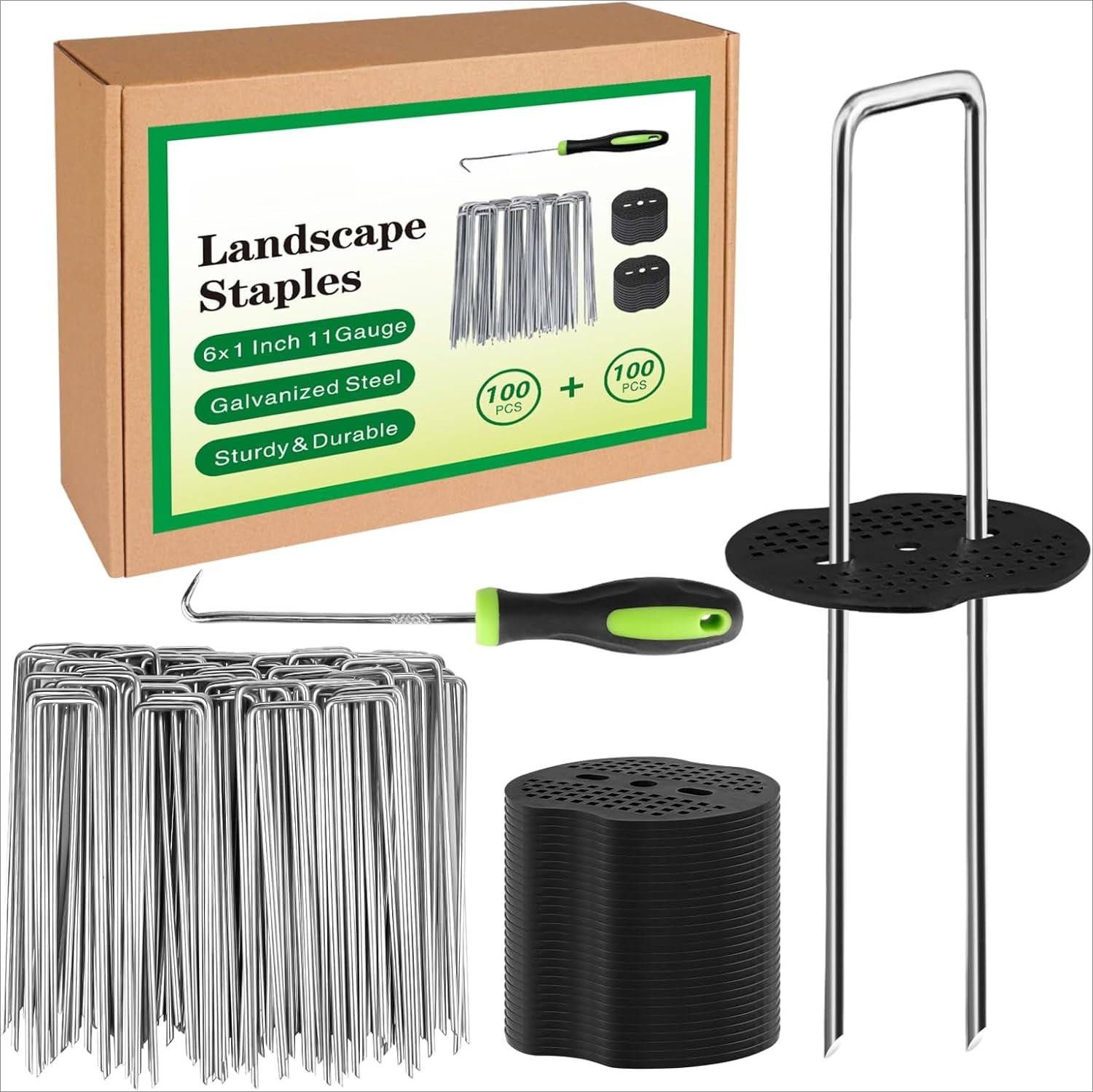 Landscape Staples Set,6 Inch 11 Gauge Galvanized Garden Stakes and ...