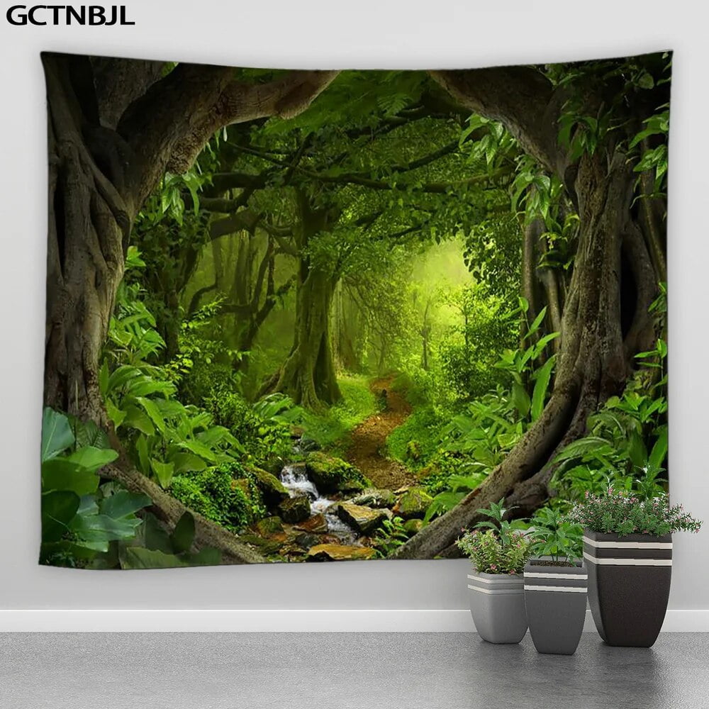 Landscape Tapestry Beautiful Psychedelic Forest Tropical Rainforest ...