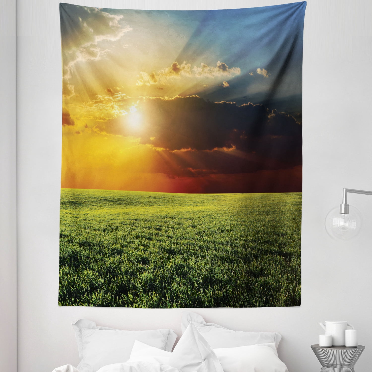 Landscape Tapestry, Dramatic Sunset Agricultural Field Sunbeams ...