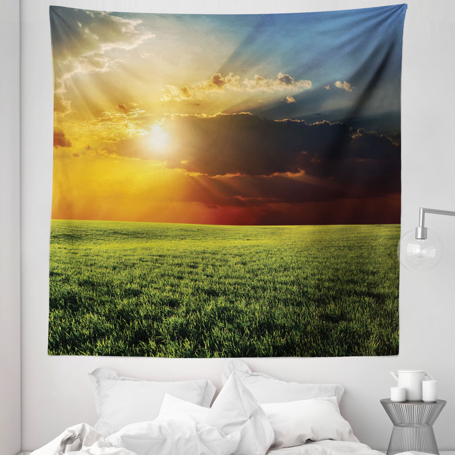 Landscape Tapestry, Dramatic Sunset Agricultural Field Sunbeams ...