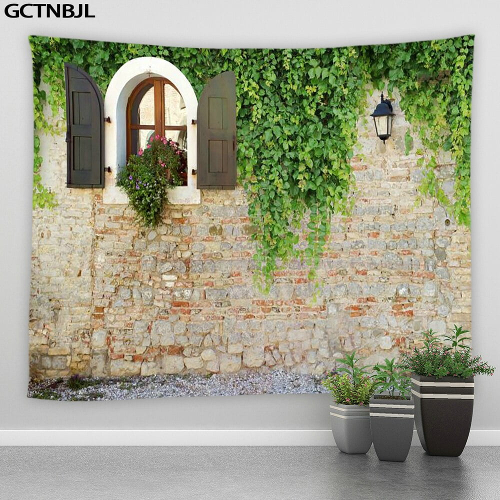 Landscape Tapestry Flowers Plant Retro Style Old Door Rural Scenery ...