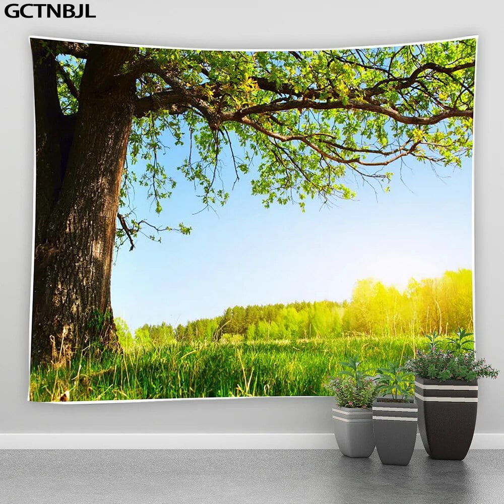 Landscape Tapestry Forest Waterfall Green Bamboo Tropical Rainforest ...