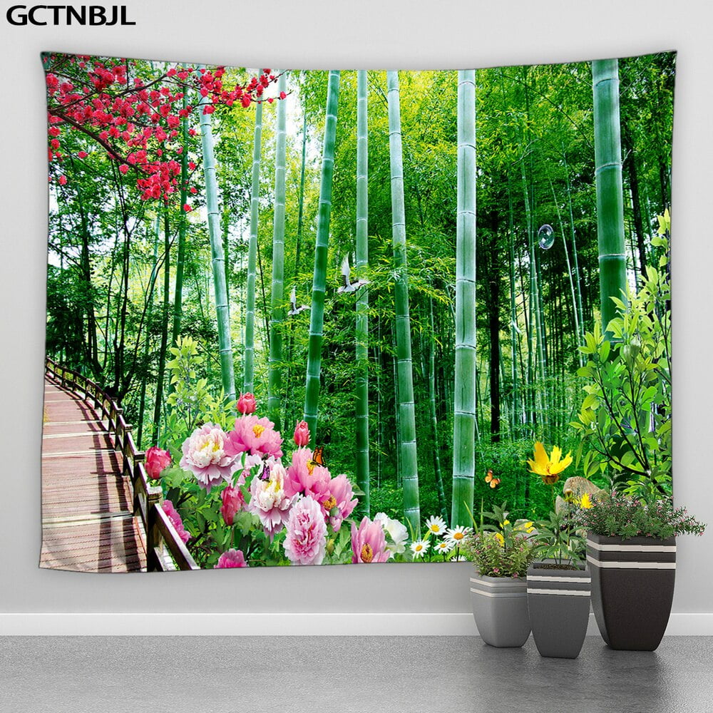 Landscape Tapestry Forest Waterfall Green Bamboo Tropical Rainforest ...