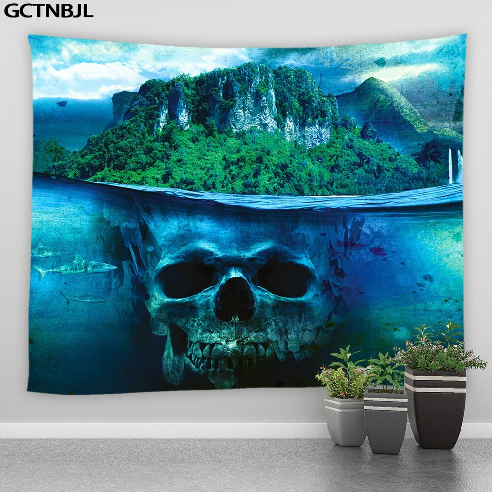 Landscape Tapestry Hippie Foggy Forest Skeleton Natural Scenery ...