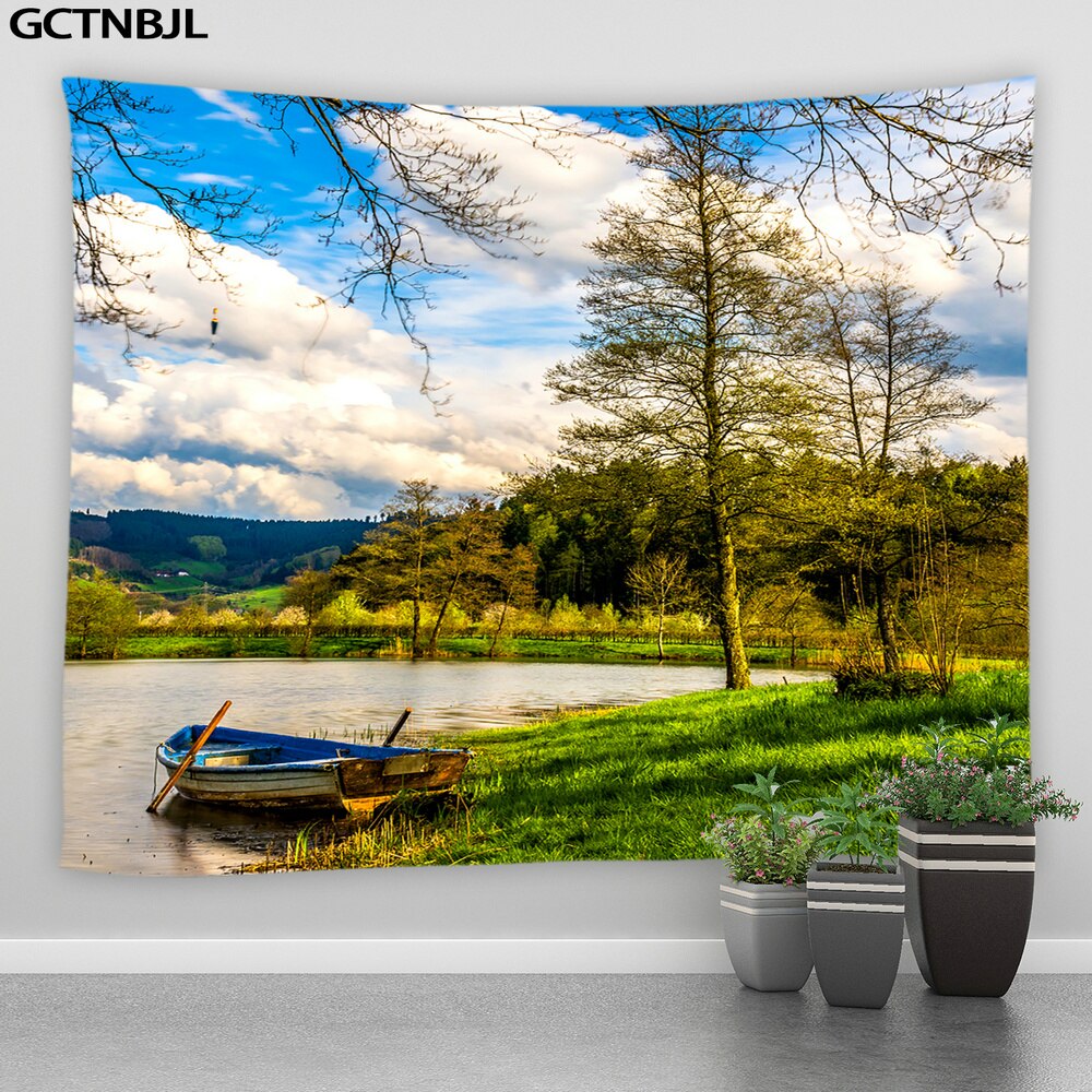 Landscape Tapestry Hippie Foggy Forest Skeleton Natural Scenery ...