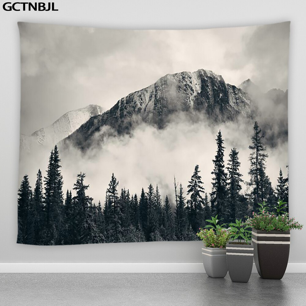 Landscape Tapestry Hippie Foggy Forest Skeleton Natural Scenery ...