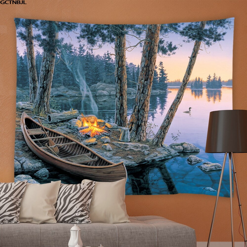 Landscape Tapestry Hippie Foggy Forest Skeleton Natural Scenery ...