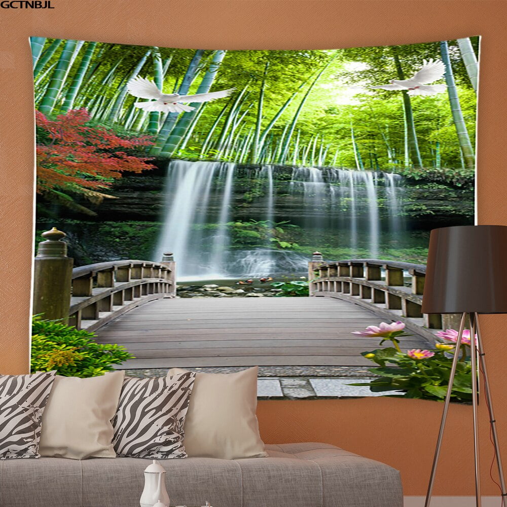 Landscape Tapestry Hippie Wall Hanging Forest Waterfall Natural Scenery ...