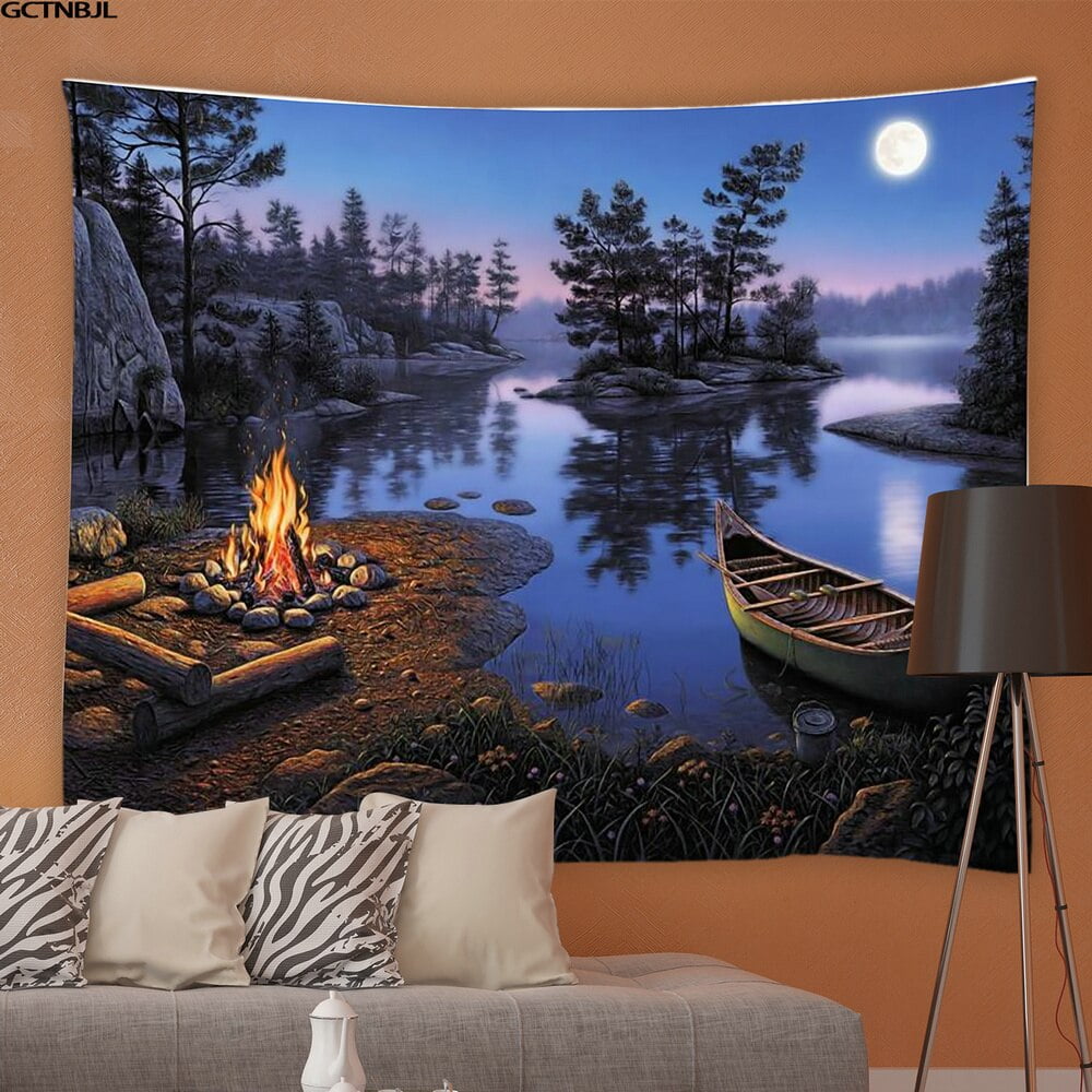 Landscape Tapestry Hippie Wall Hanging Forest Waterfall Natural Scenery ...