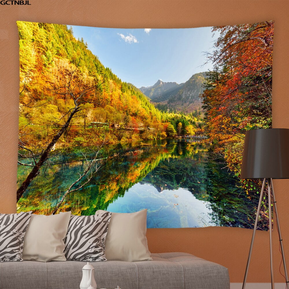 Landscape Tapestry Hippie Wall Hanging Forest Waterfall Natural Scenery ...