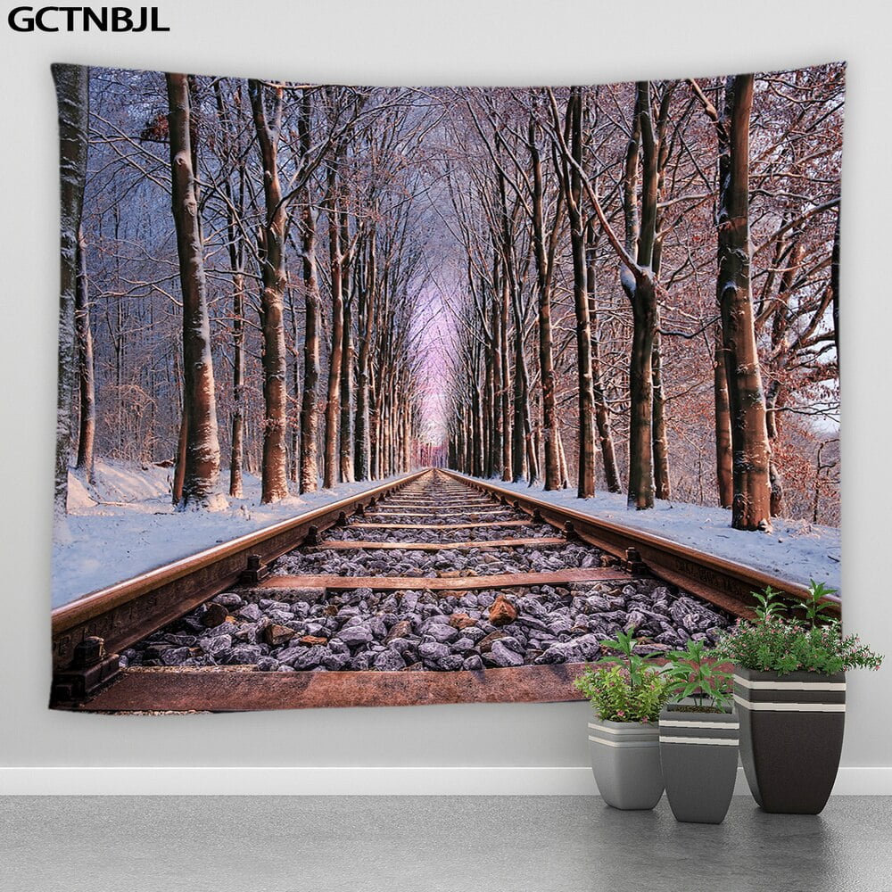 Landscape Tapestry Misty Mountain Autumn Sunset Forest Trees Natural ...