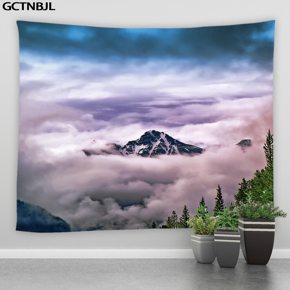 Landscape Tapestry Misty Mountain Autumn Sunset Forest Trees Natural ...