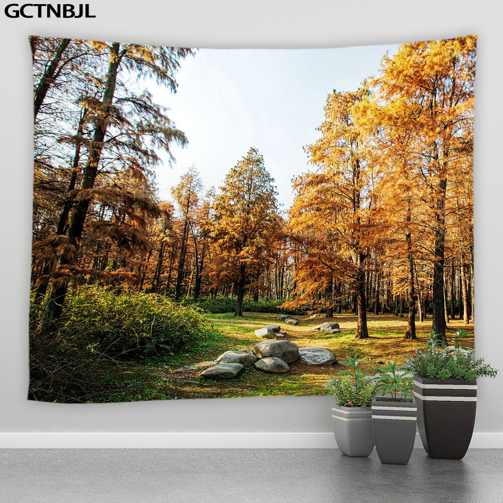 Landscape Tapestry Misty Mountain Autumn Sunset Forest Trees Natural ...