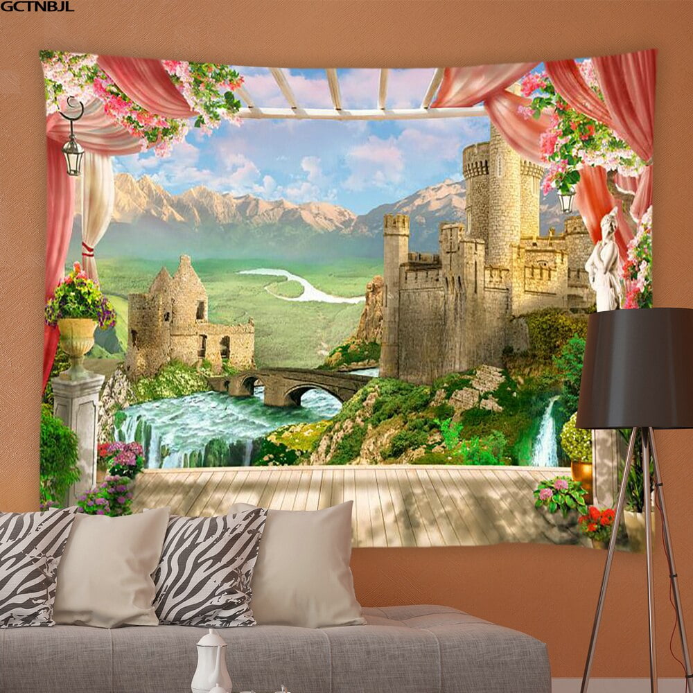 Landscape Tapestry Natural Scenery Mountain Lake Wall Hanging ...