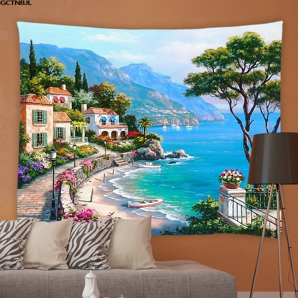 Landscape Tapestry Natural Scenery Mountain Lake Wall Hanging ...