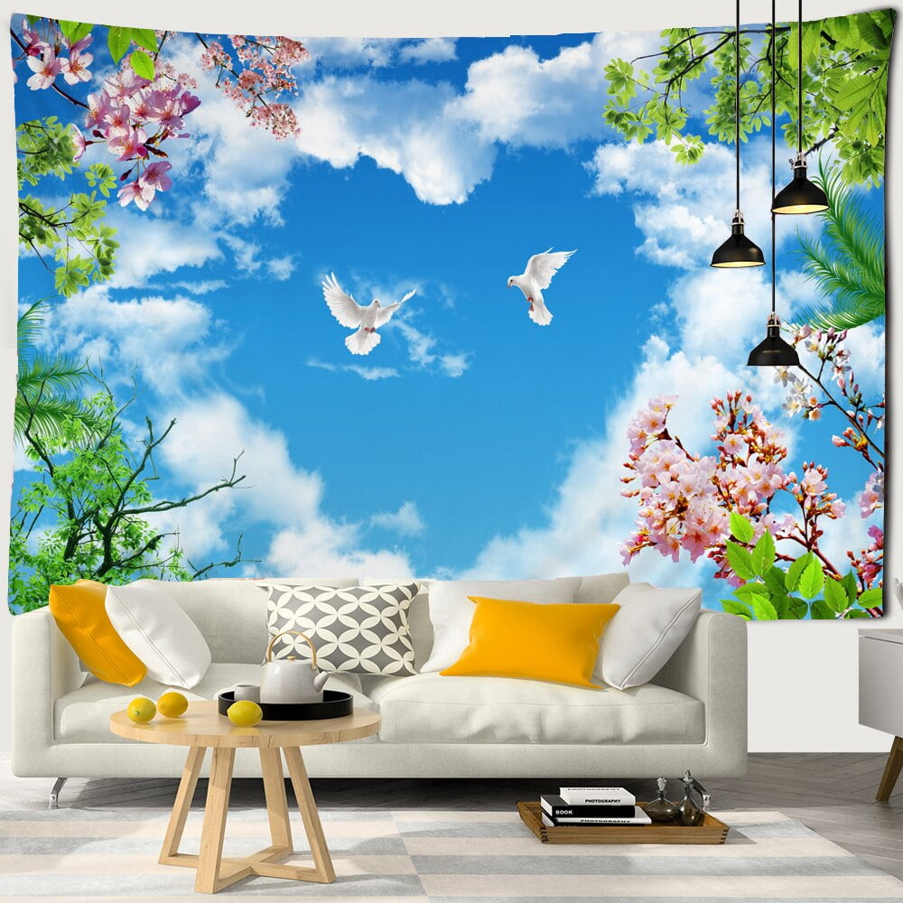 Landscape Tapestry Wall Hanging Sunny Scenery Blue Sky Pigeon Beach ...