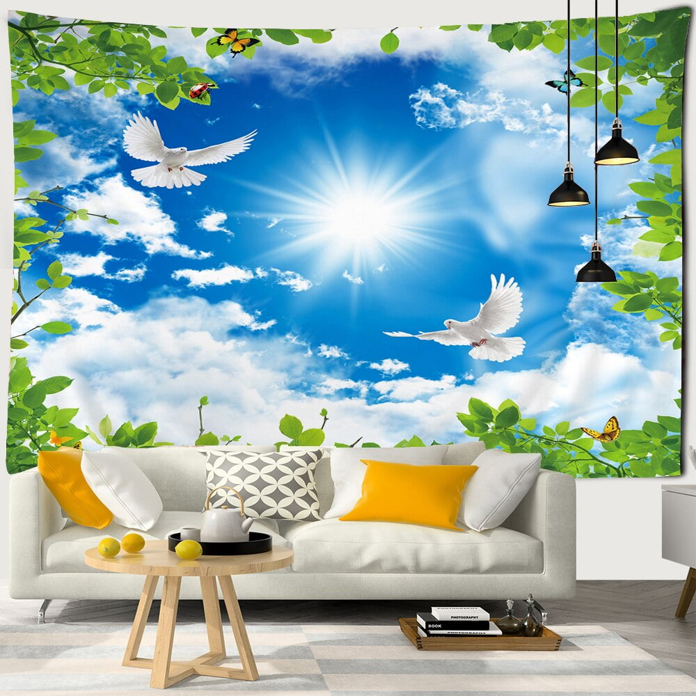 Landscape Tapestry Wall Hanging Sunny Scenery Blue Sky Pigeon Beach ...