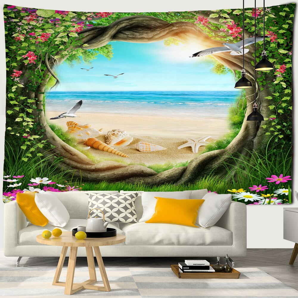 Landscape Tapestry Wall Hanging Sunny Scenery Blue Sky Pigeon Beach ...