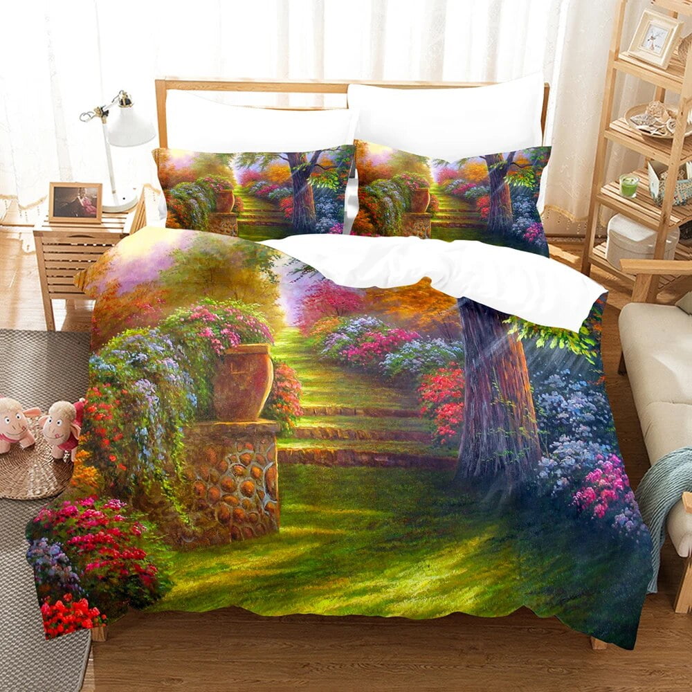Landscape Theme Duvet Cover Set Mountain Sea Pink Cloud tic Bedding Set ...