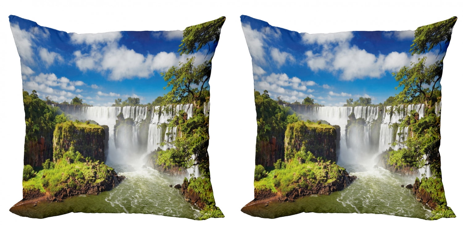 Ambesonne Landscape Throw Pillow Cover 2 Pack, Agentinean Waterfall, 18 ...