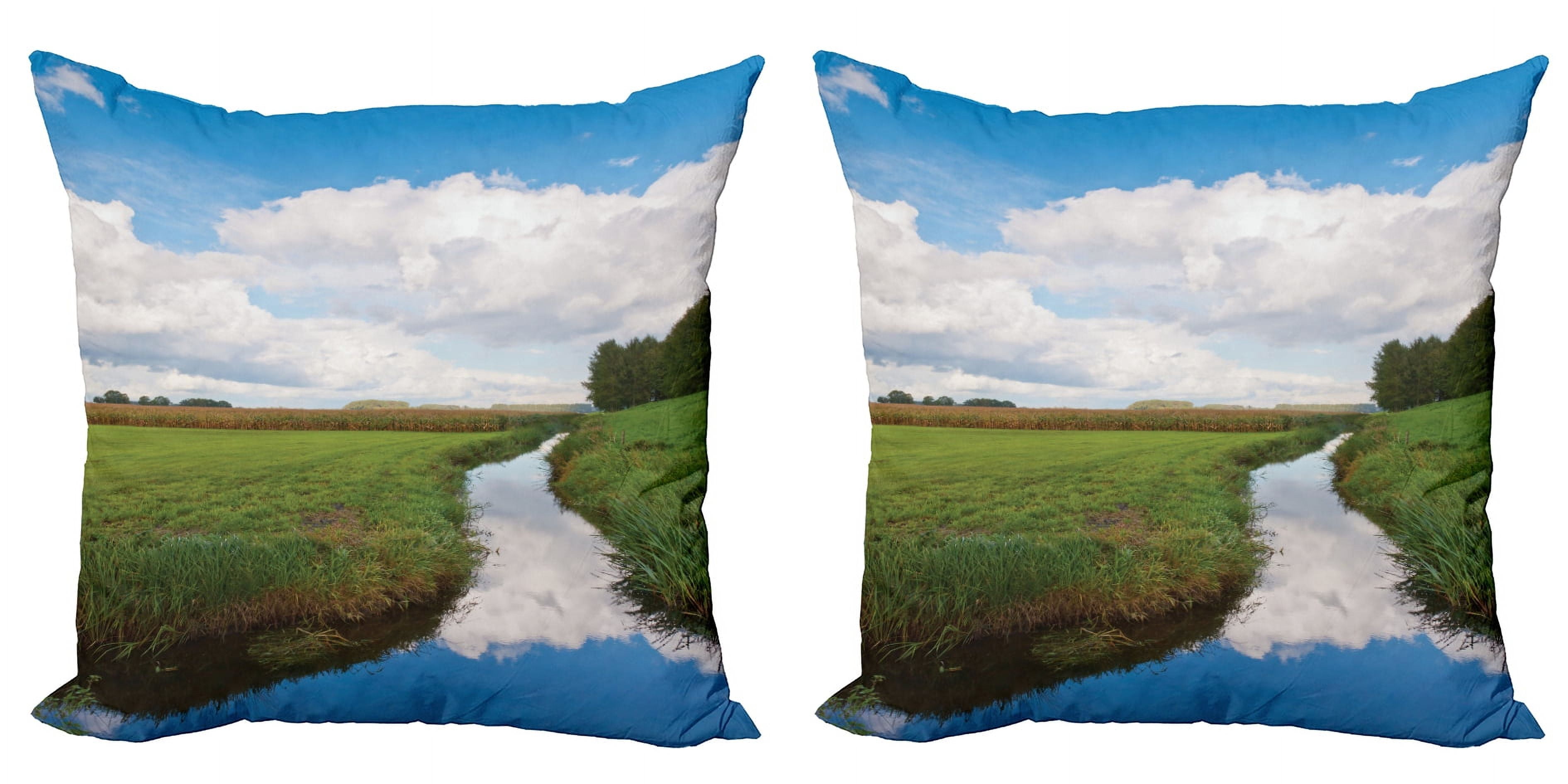 Ambesonne Nature Throw Pillow Cover 2 Pack, Calm River Meadow Trees, 20 ...