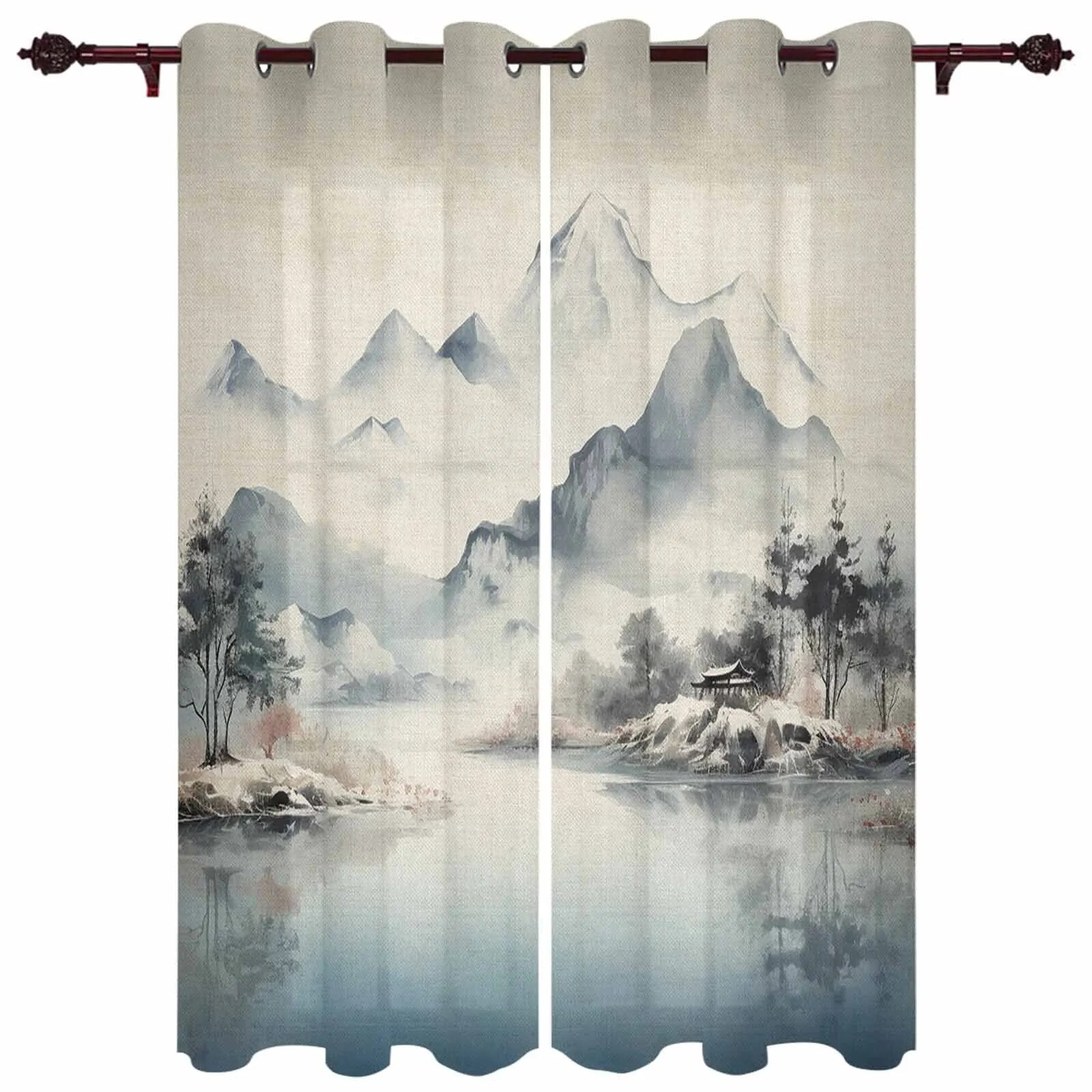 Landscape Tree Watercolor Window Curtains for Living Room Luxury ...