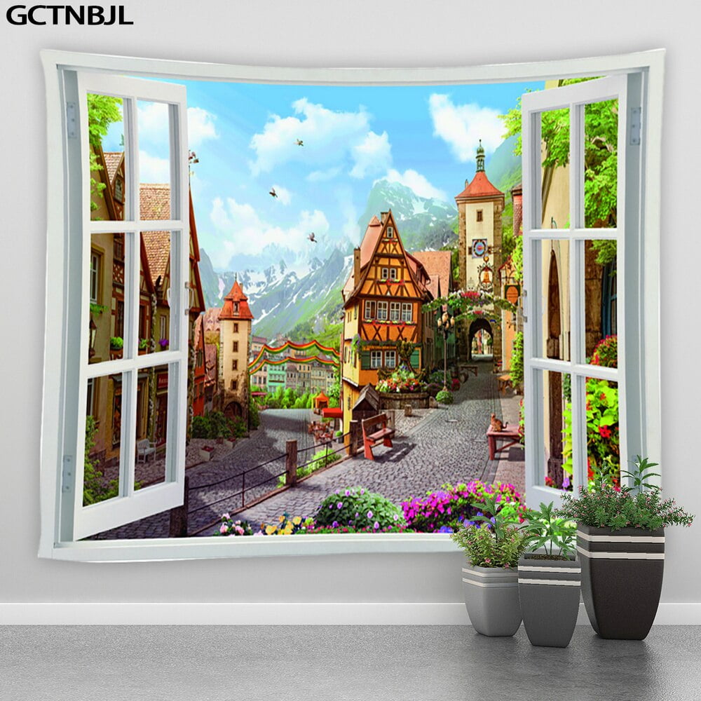 Landscape Wall Hanging Tapestry Natural Scenery Forest Trees Waterfall ...