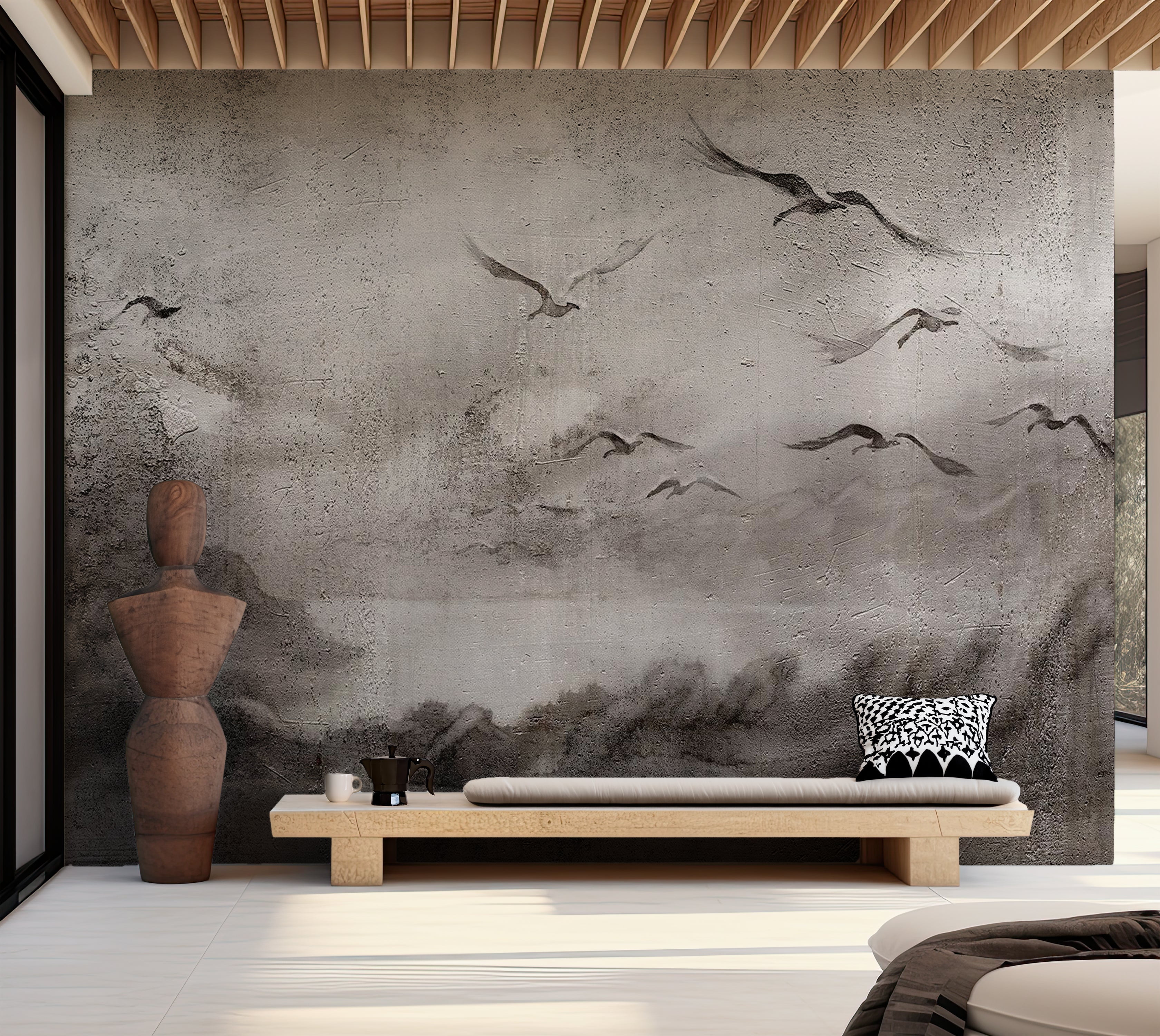 Landscape Wallpaper Wall Mural - Swan Flight - Walmart.com