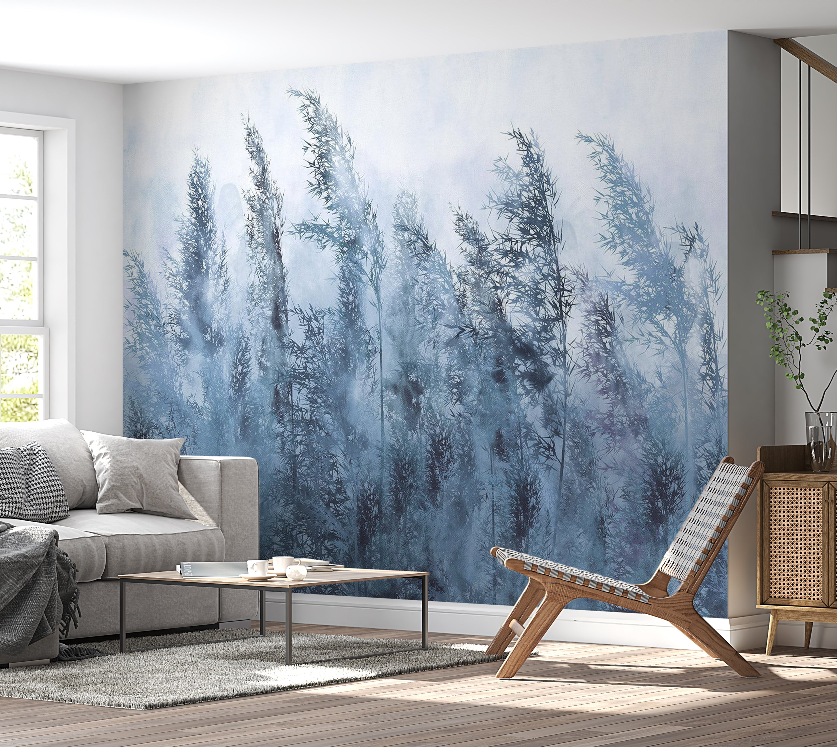 Landscape Wallpaper Wall Mural - Tall Grasses Grey - Walmart.com