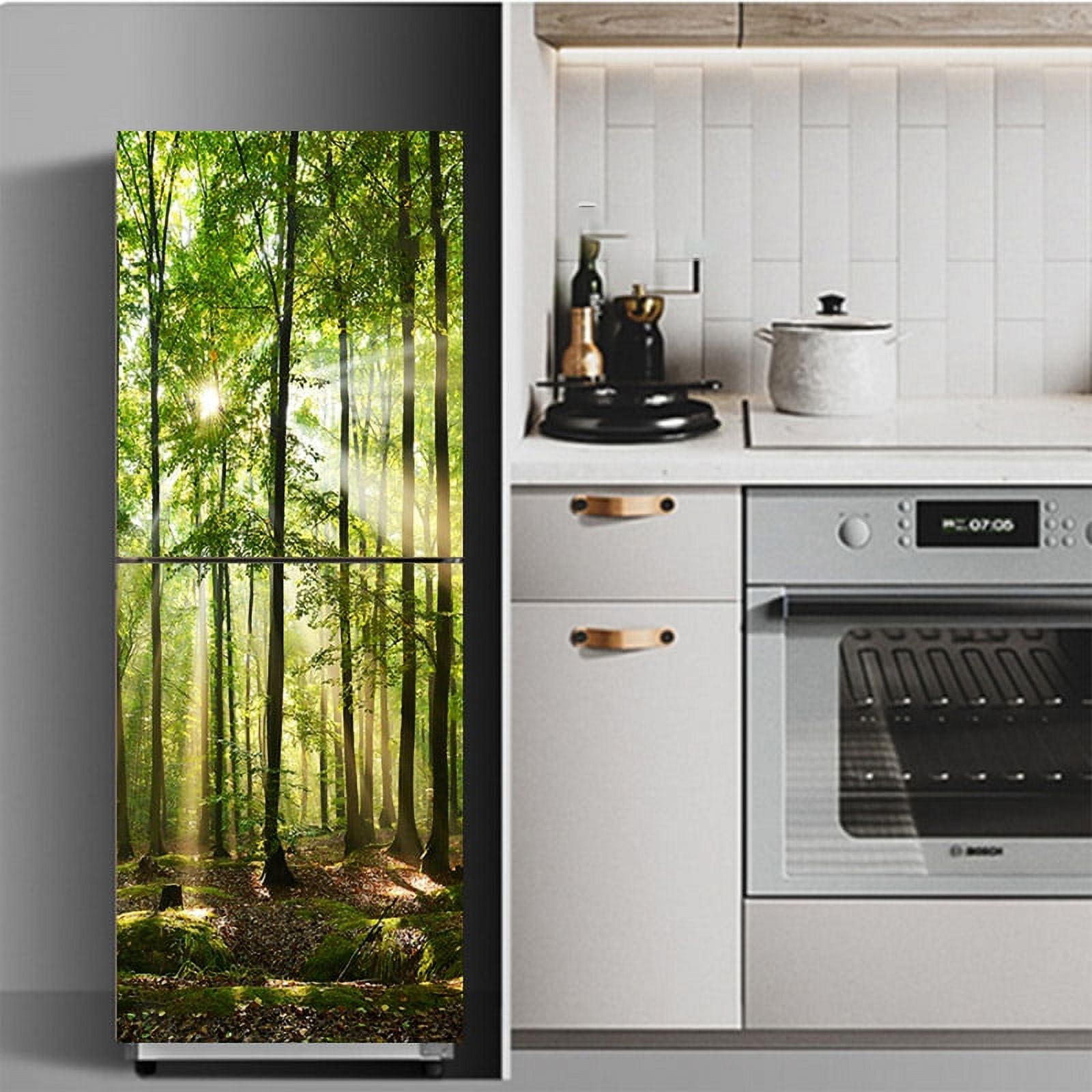 Landscape fridge sticker Tree Sun Sea fridge sticker Green dinosaur ...