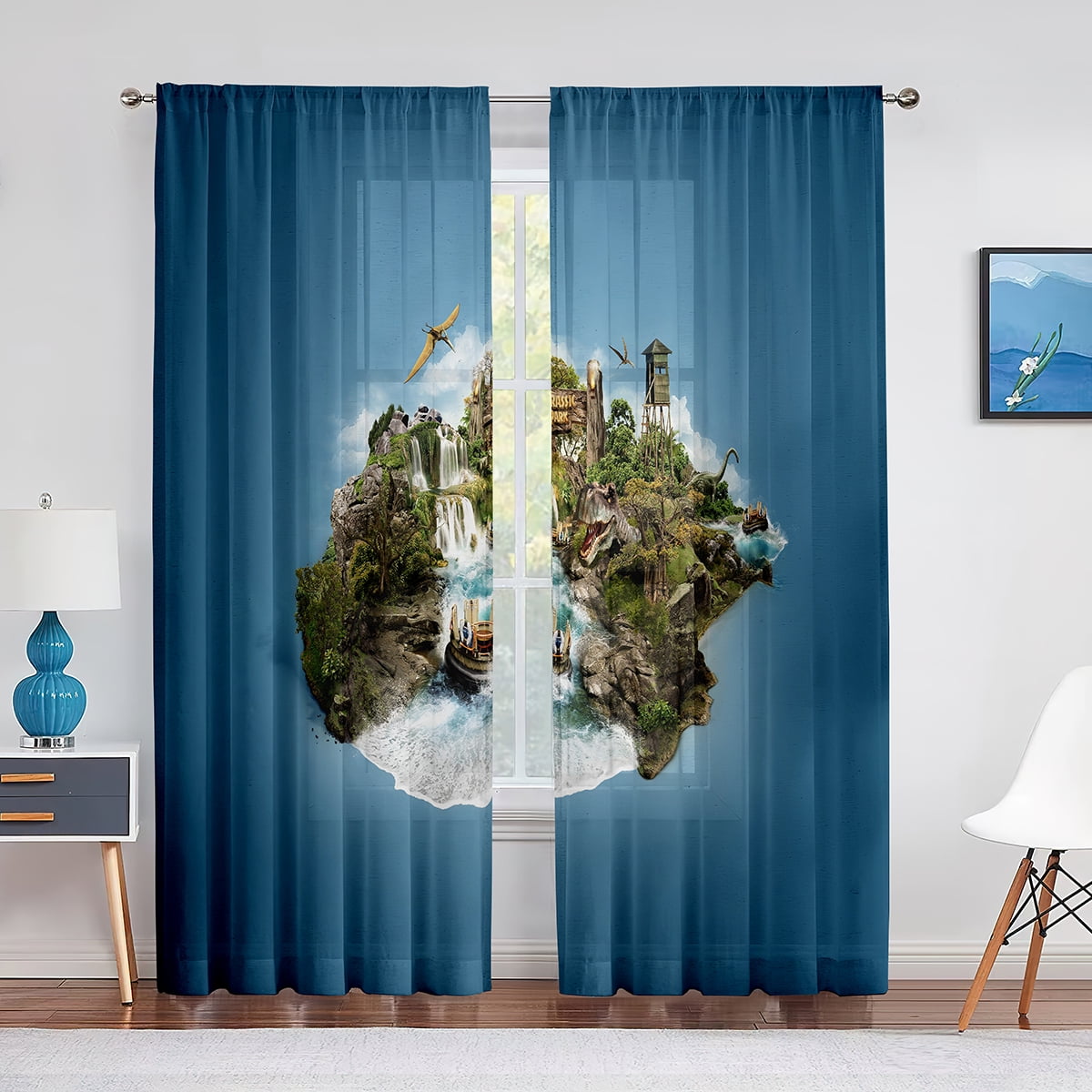 Landscape ic Geometrci Sheer Voile Curtain for Living Room Bedroom ...