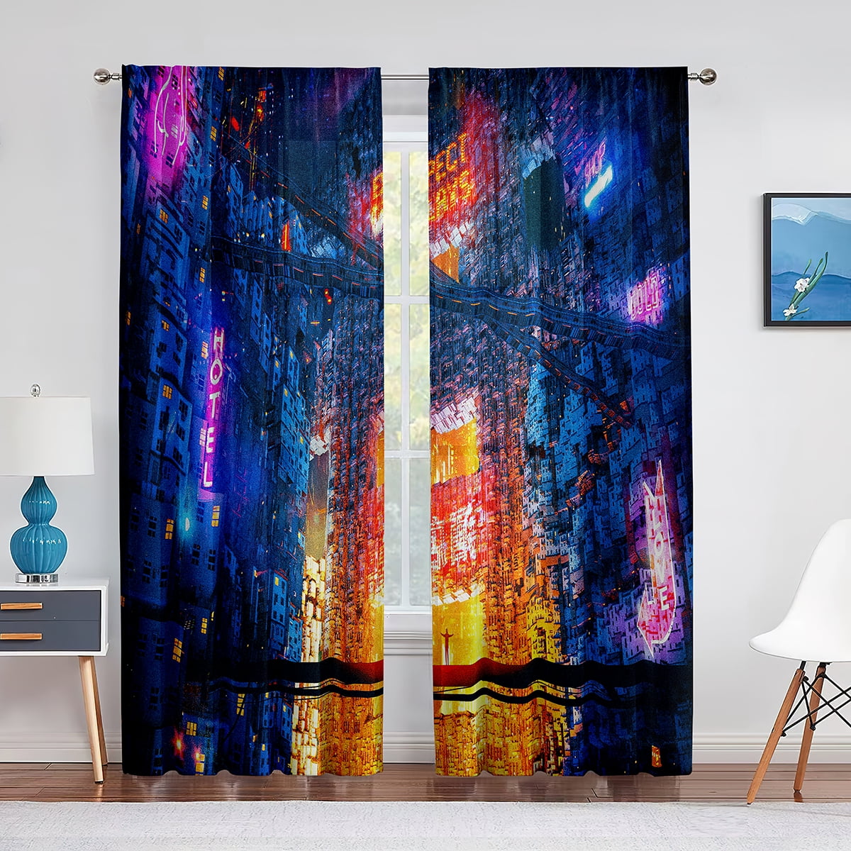 Landscape ic Geometrci Sheer Voile Curtain for Living Room Bedroom ...