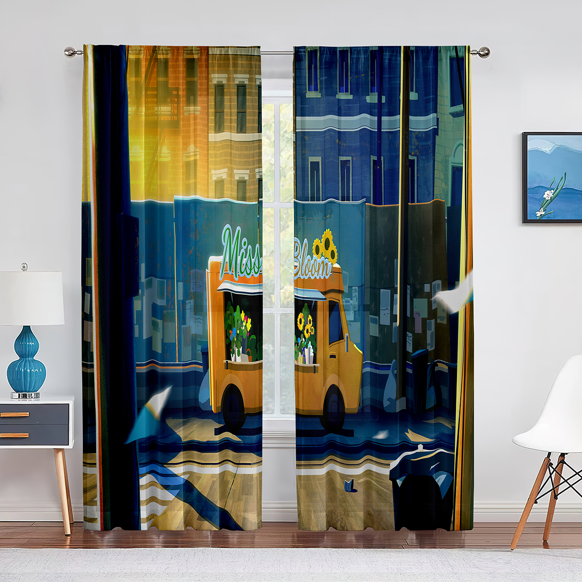 Landscape ic Geometrci Sheer Voile Curtain for Living Room Bedroom ...