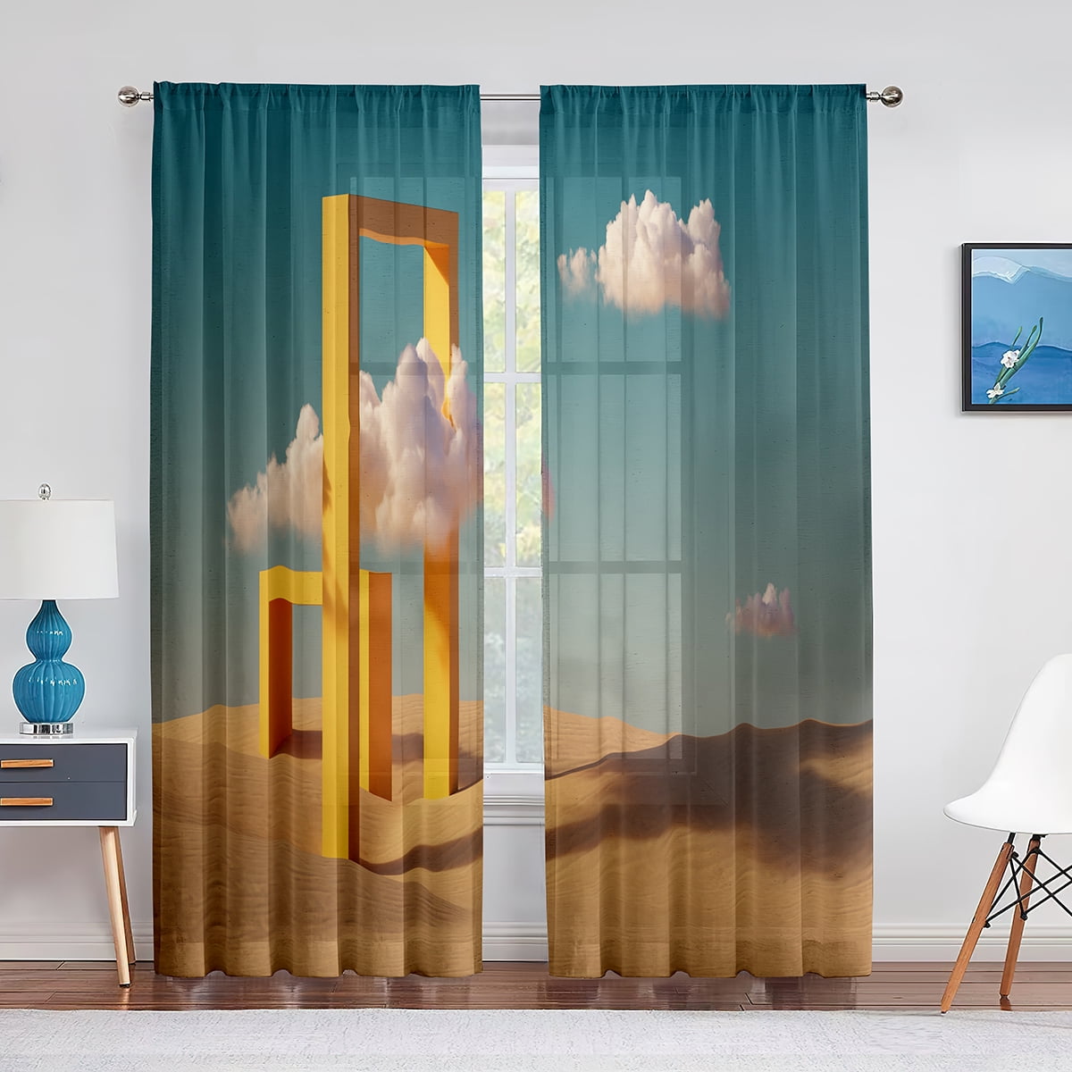 Landscape ic Geometrci Sheer Voile Curtain for Living Room Bedroom ...