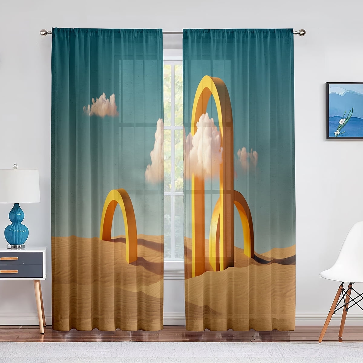 Landscape ic Geometrci Sheer Voile Curtain for Living Room Bedroom ...