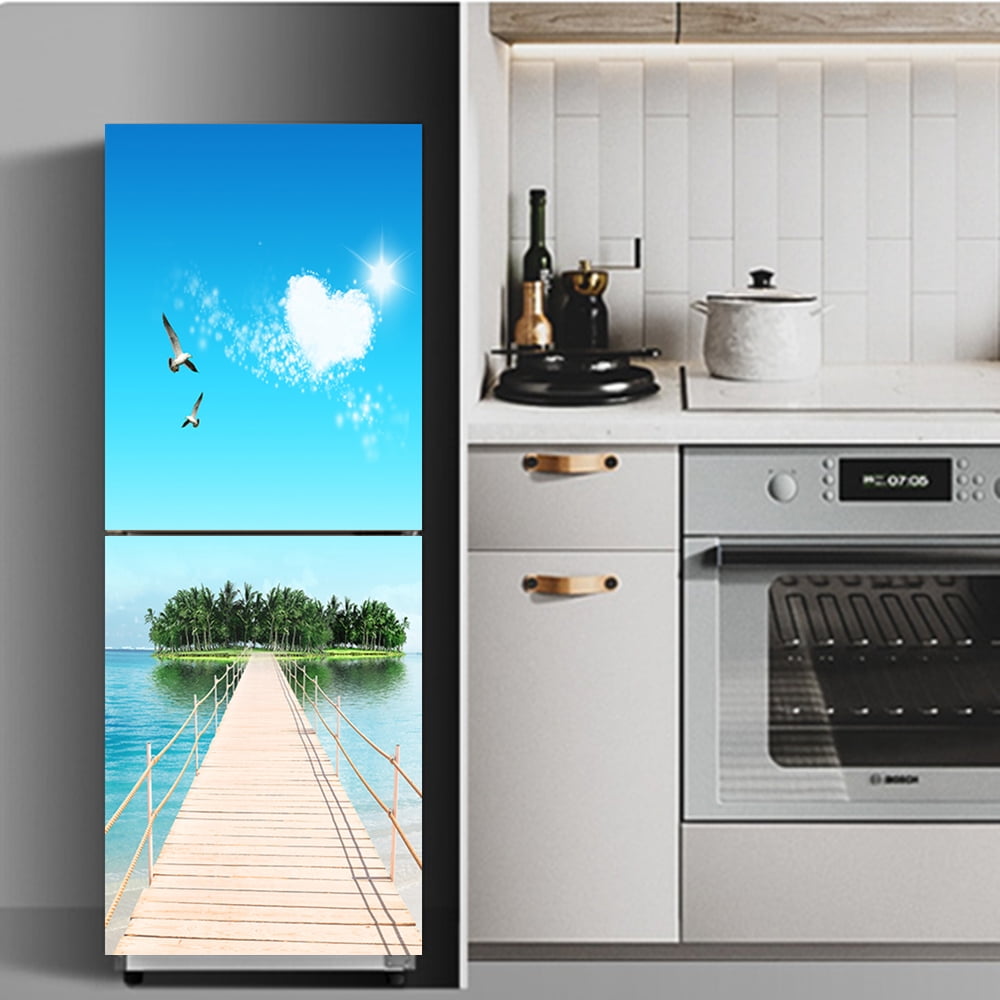 Landscape refrigerator sticker Refrigerator cover door Plant sea ...