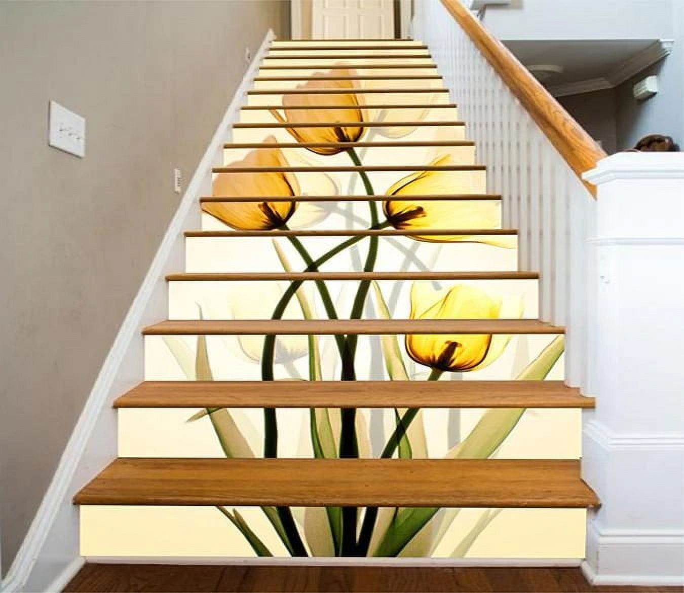 Landscape wallpaper decorator home stair decal wall blue sky flowers ...