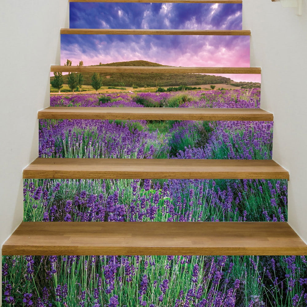 Landscape wallpaper decorator home stair decal wall blue sky flowers ...