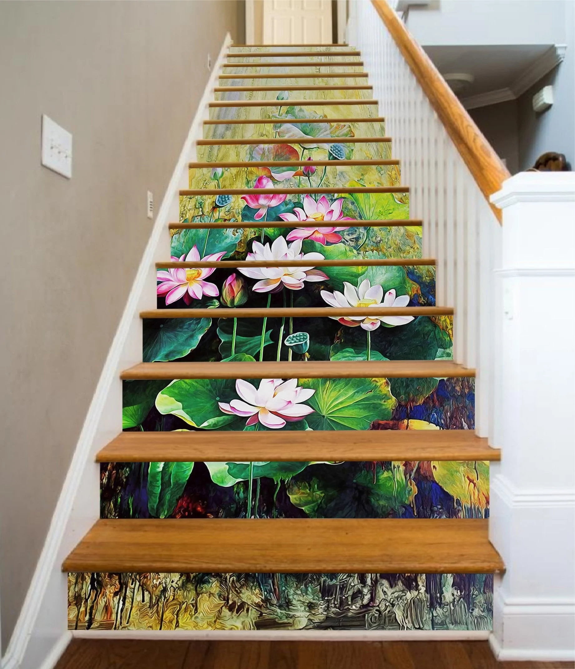Landscape wallpaper decorator home stair decal wall blue sky flowers ...