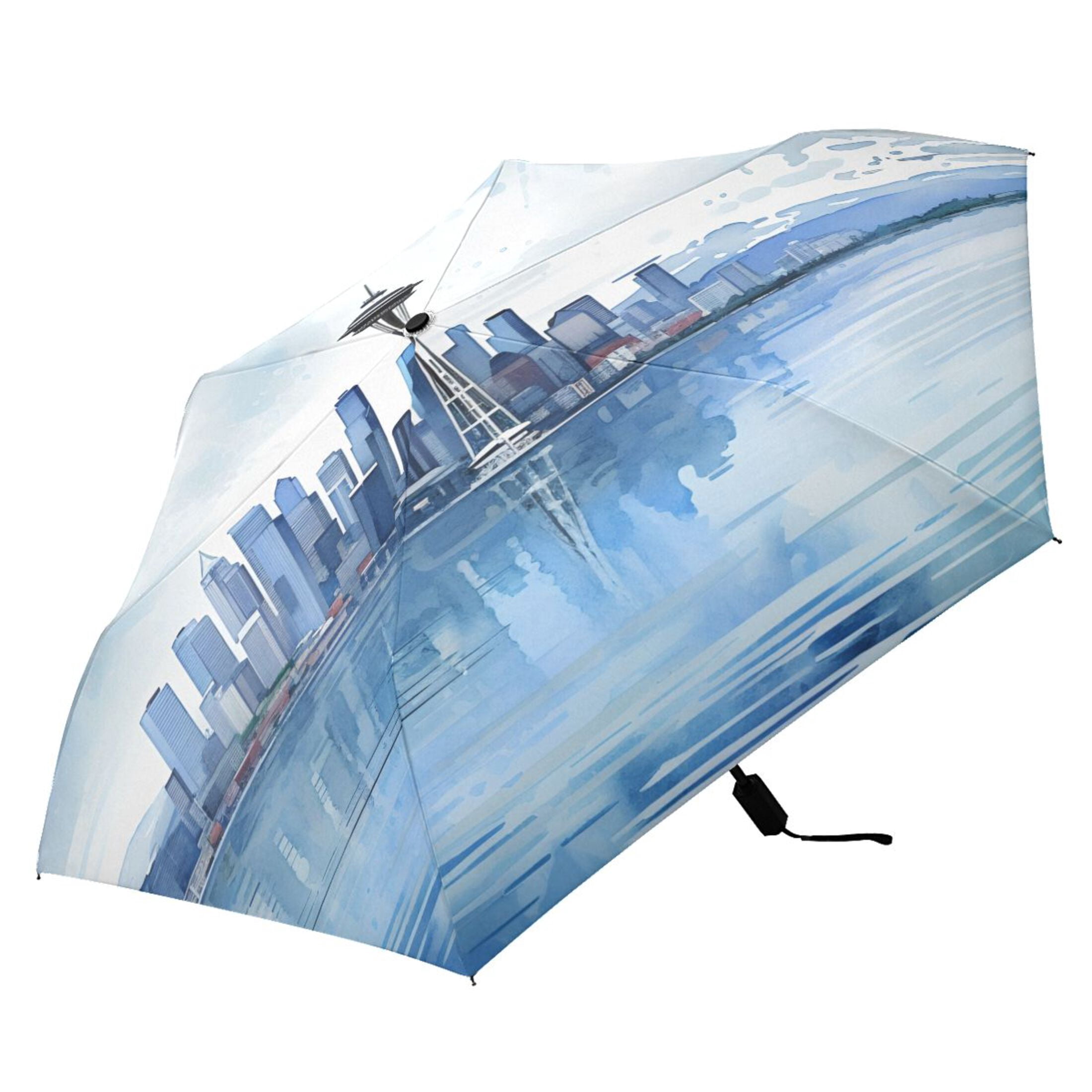 Landscape with Blue Compact Folding Umbrella for Rain Windproof Travel ...